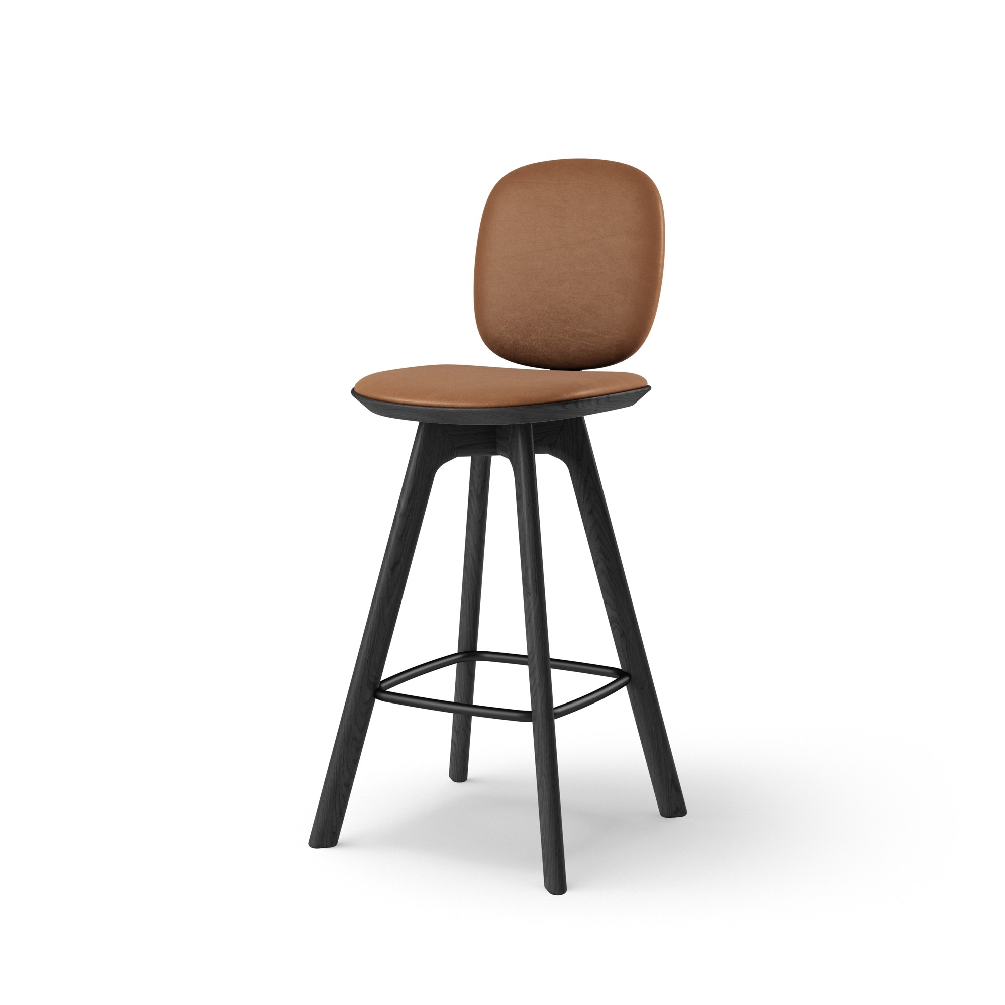 Pauline Comfort Bar Stool H75 Oak Black Lacquered/Brandy Leather
