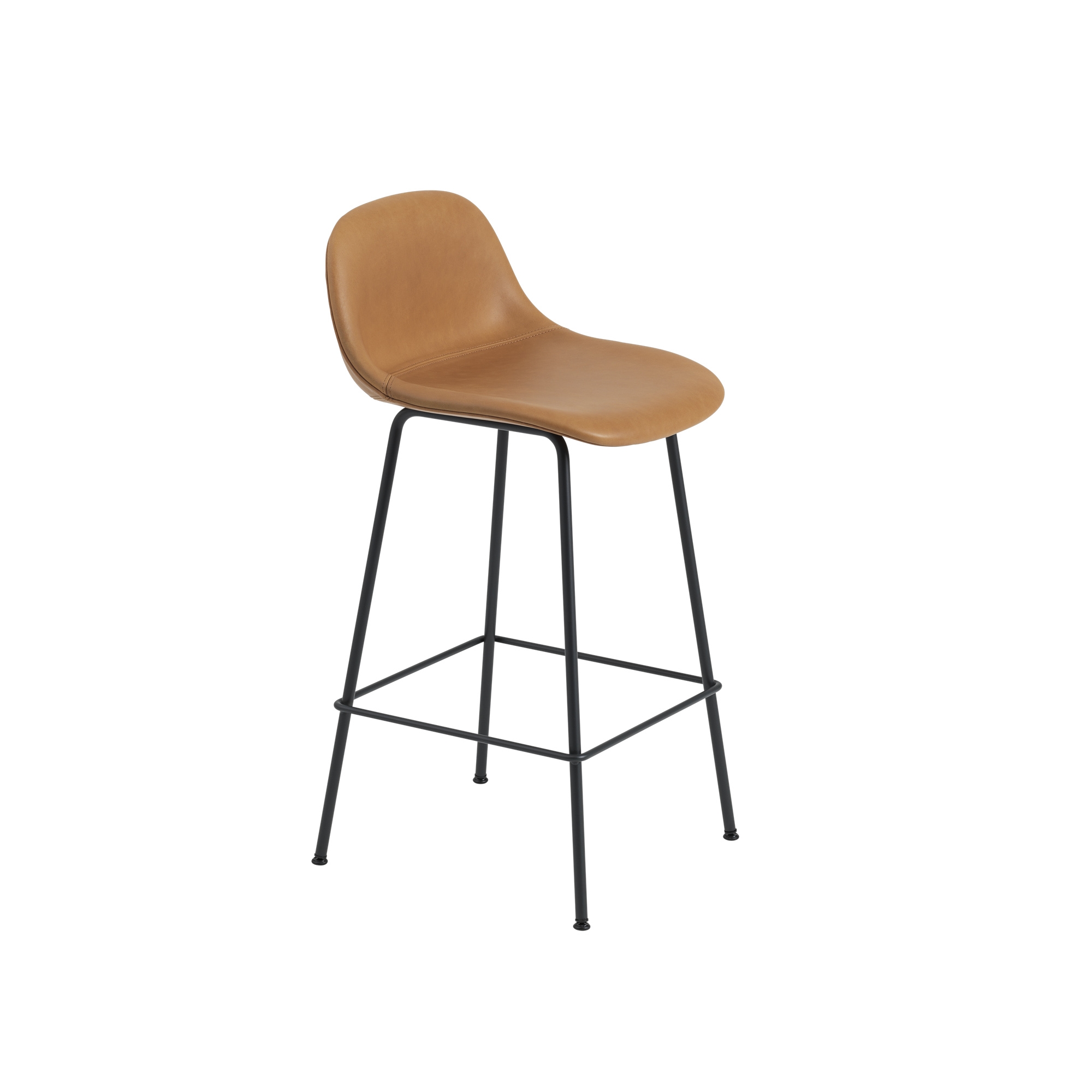 Muuto Fiber Bar Stool w. Tube Base And Backrest Leather Padded Cognac ...