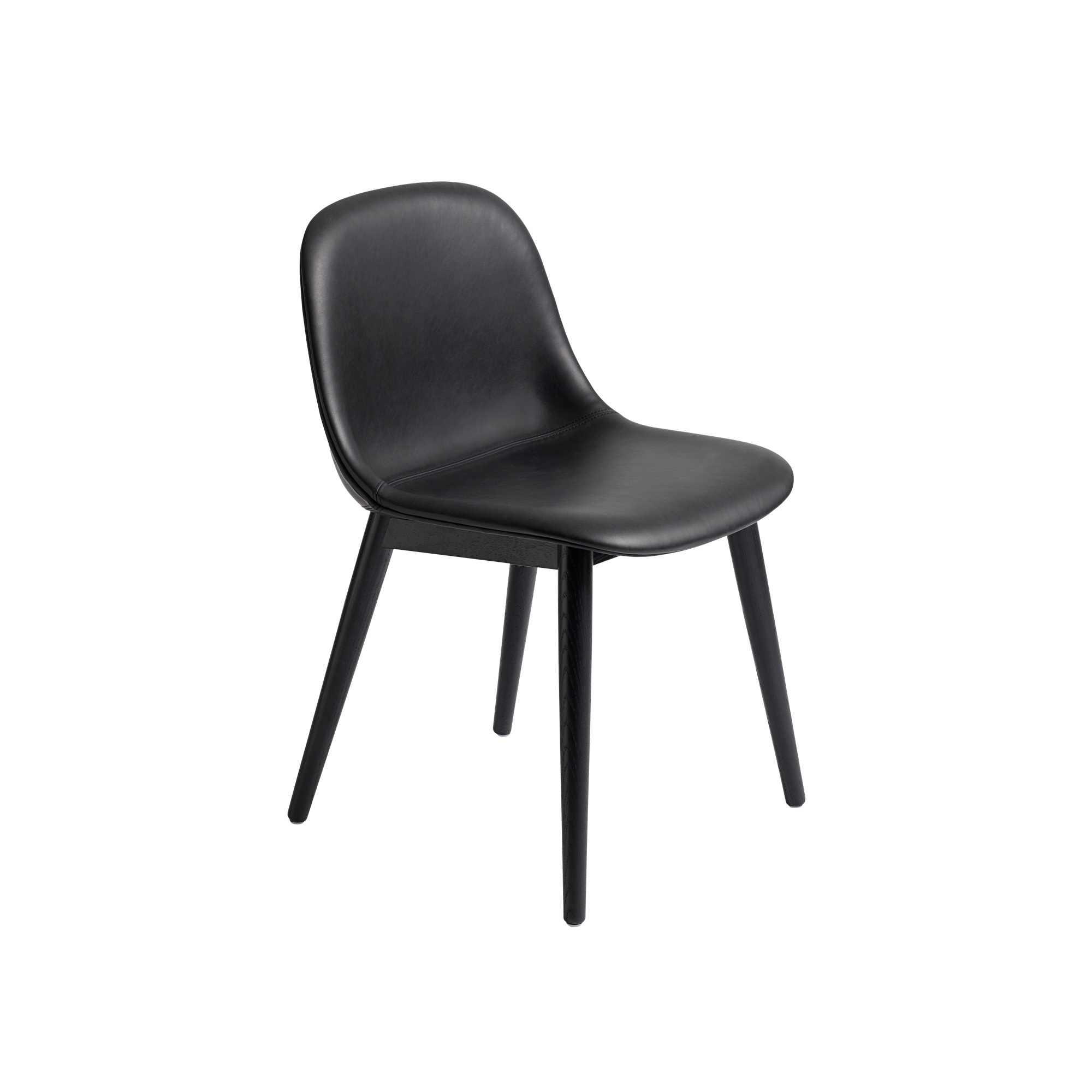 Muuto Fiber Dining Table Chair M. Wood Base Leather Upholstered Black